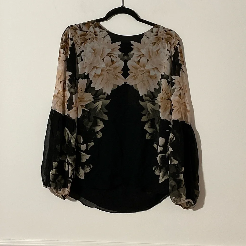 Calvin Klein | Tops | Calvin Klein Black Blouse With Cream Floral Print ...
